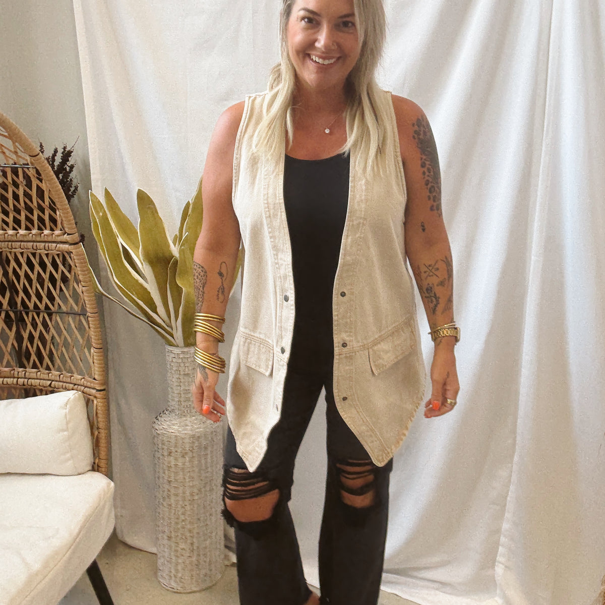 Sand Long Denim Vest – The Silo Boutique