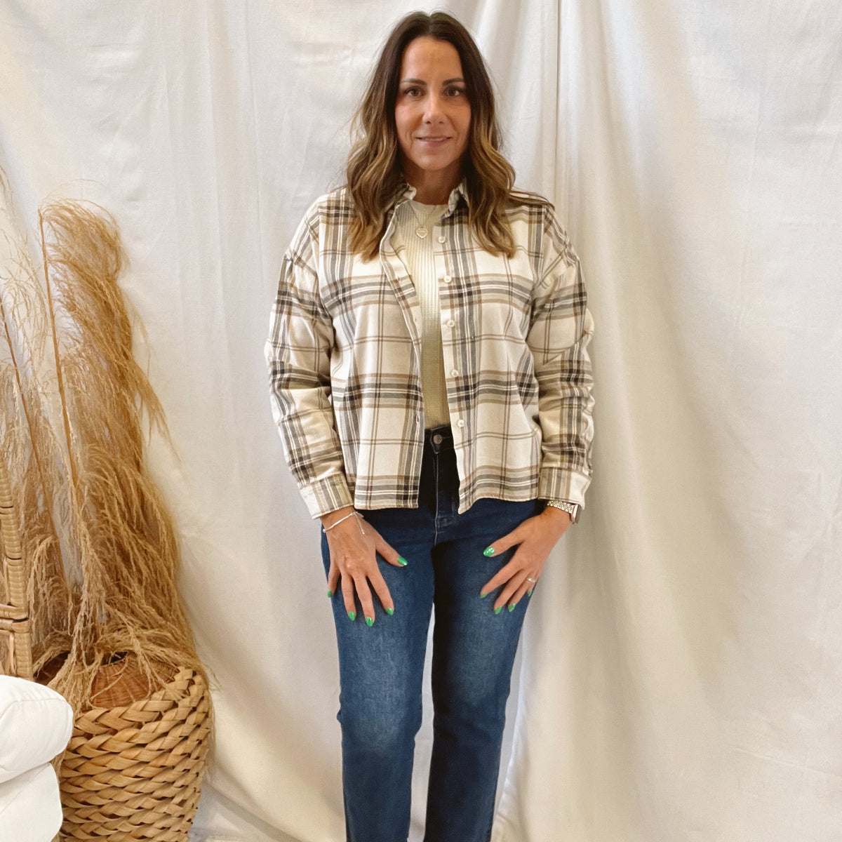 Khaki Mix Plaid Boxy Flannel Top – The Silo Boutique