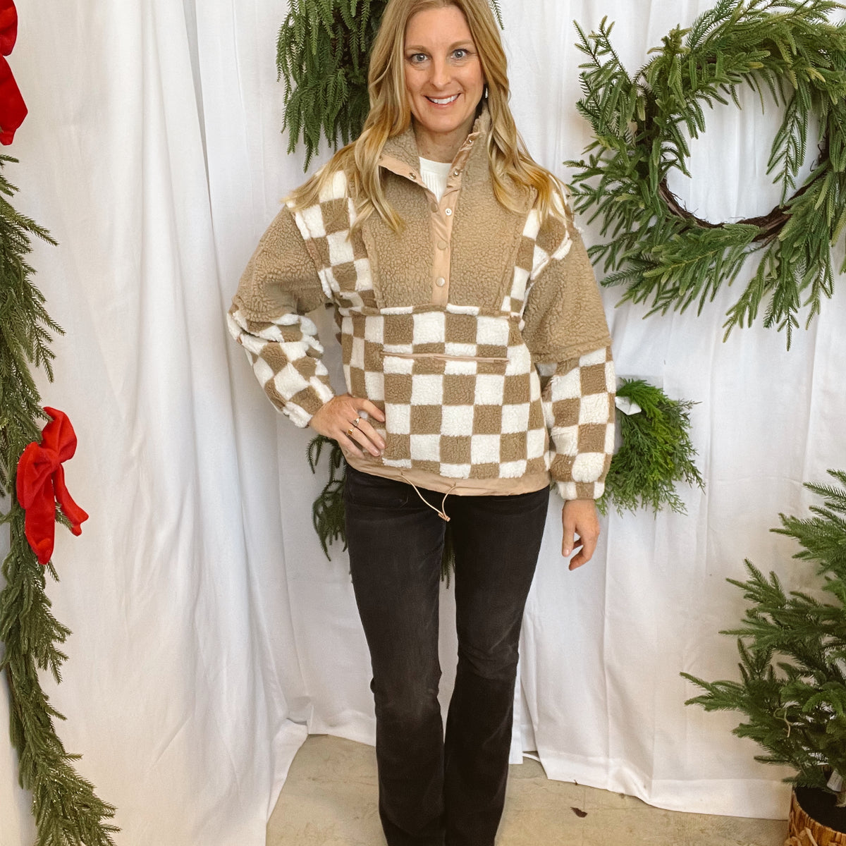 Checkered Sherpa Pullover Sweatshirt – The Silo Boutique