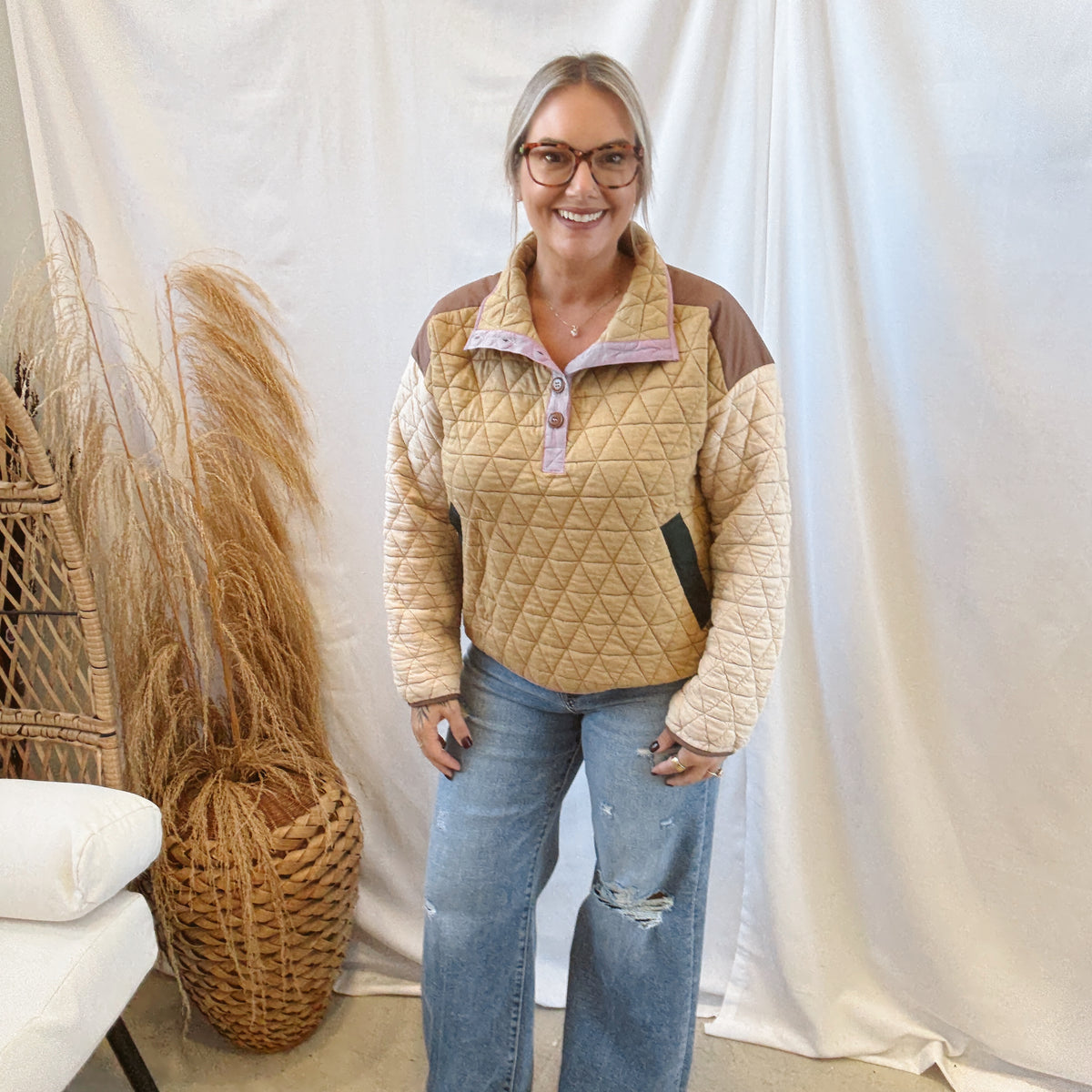 Camel Beige Quilted Sweatshirt – The Silo Boutique